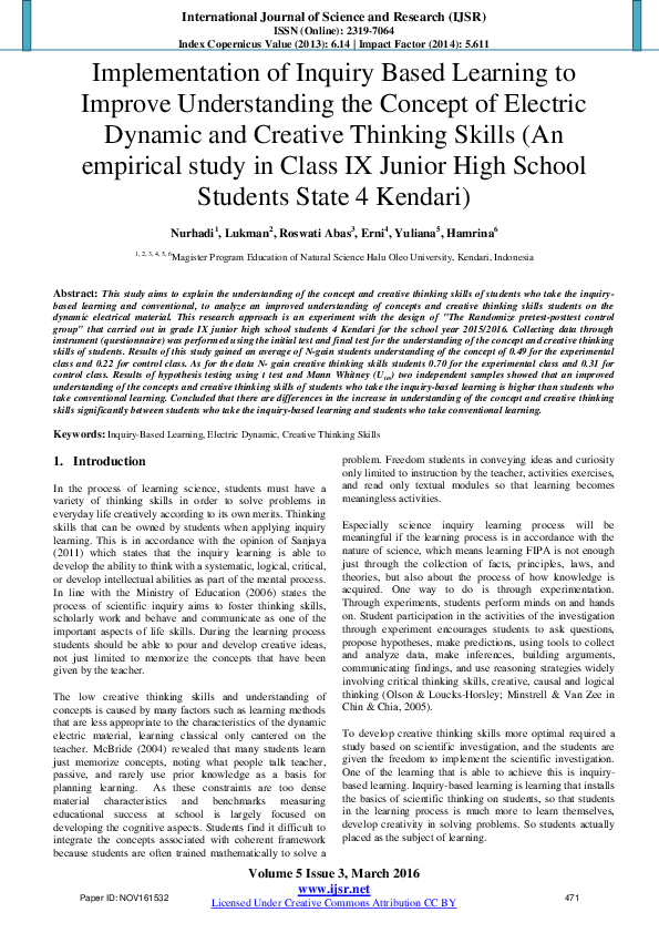 (PDF) Implementation of Inquiry Based Learning to Improve Understanding the Concept of Electric ...
