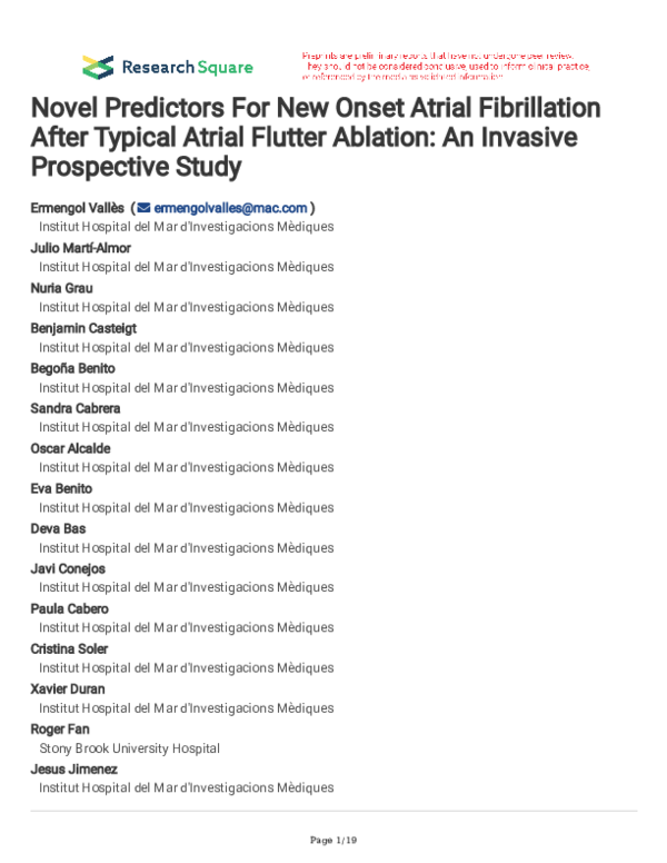 (PDF) Novel Predictors For New Onset Atrial Fibrillation After Typical Atrial Flutter Ablation ...