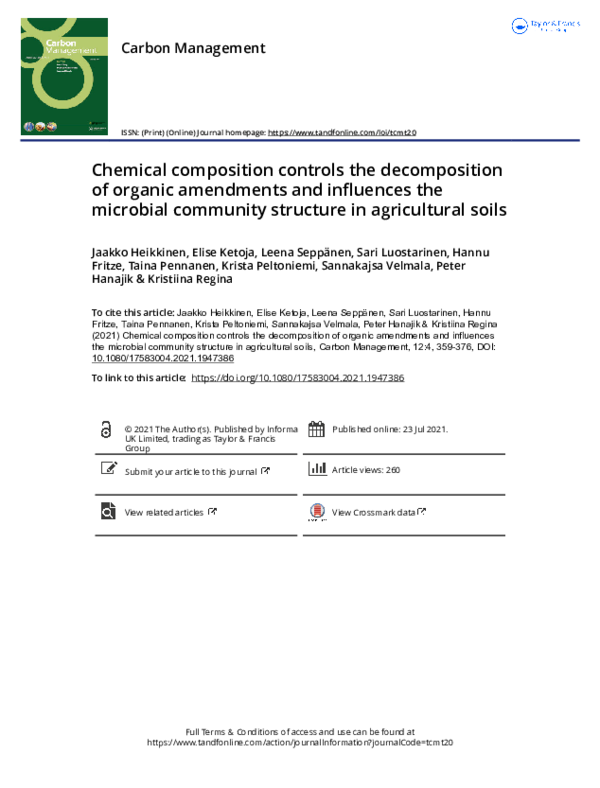(PDF) Chemical composition controls the decomposition of organic amendments and influences the ...