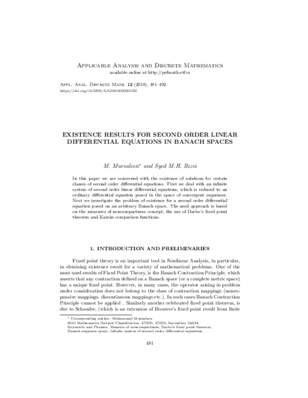 Pdf Existence Results For Second Order Linear Differential Equations
