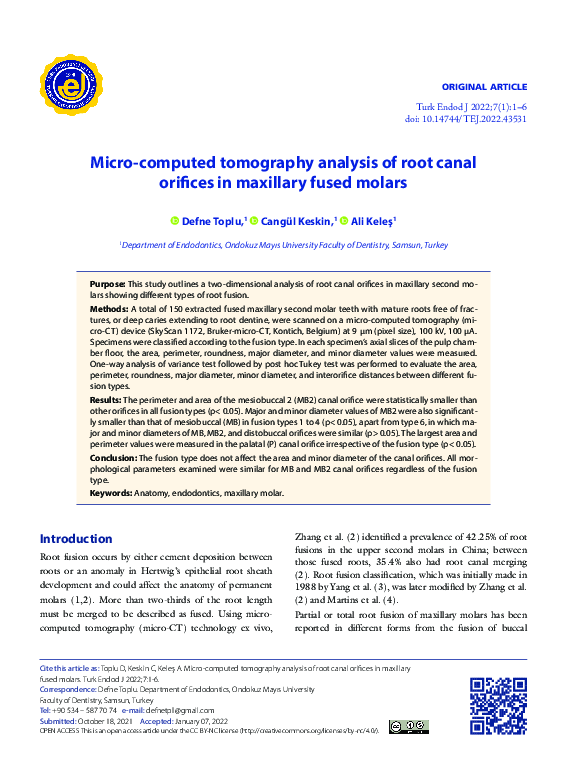 (PDF) Micro-Computed Tomography Analysis of Root Canal Orifices in Maxillary Fused Molars