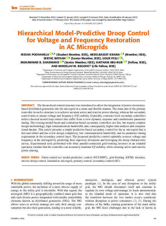 (PDF) Hierarchical Model-Predictive Droop Control for Voltage and Frequency Restoration in AC ...