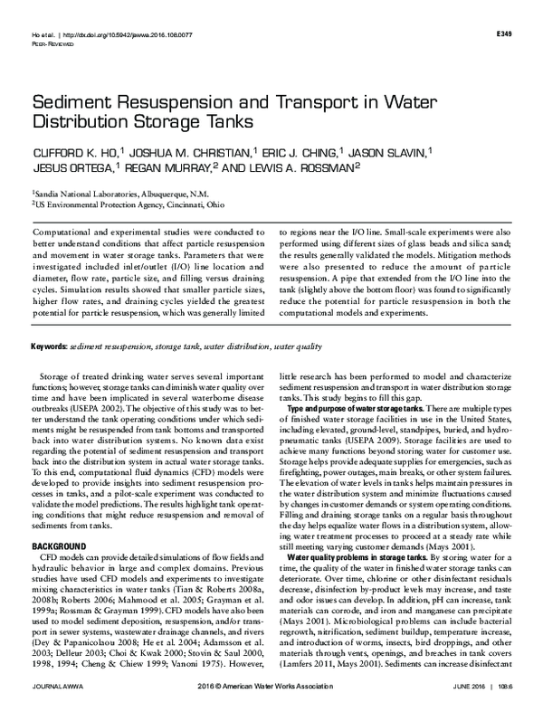 (PDF) Sediment Resuspension and Transport in Water Distribution Storage ...