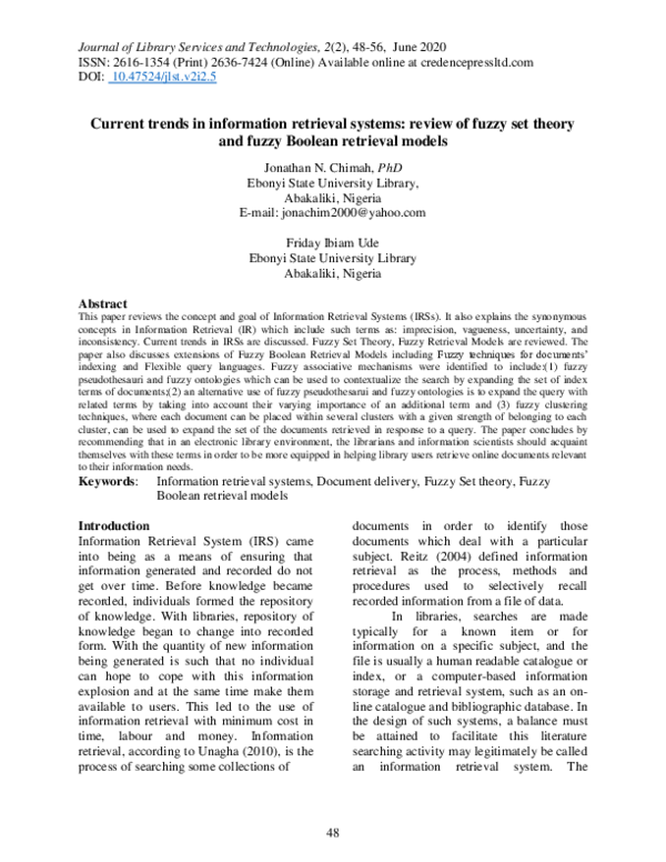 (PDF) Current trends in information retrieval systems: review of fuzzy set theory and fuzzy ...