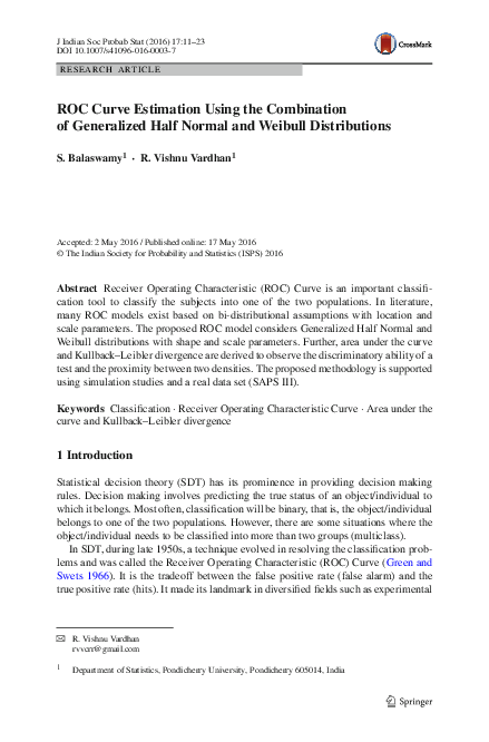 (PDF) ROC Curve Estimation Using the Combination of Generalized Half ...