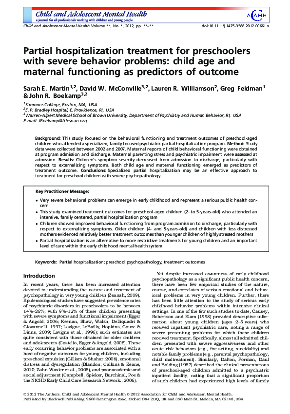 (PDF) Partial hospitalization treatment for preschoolers with severe ...