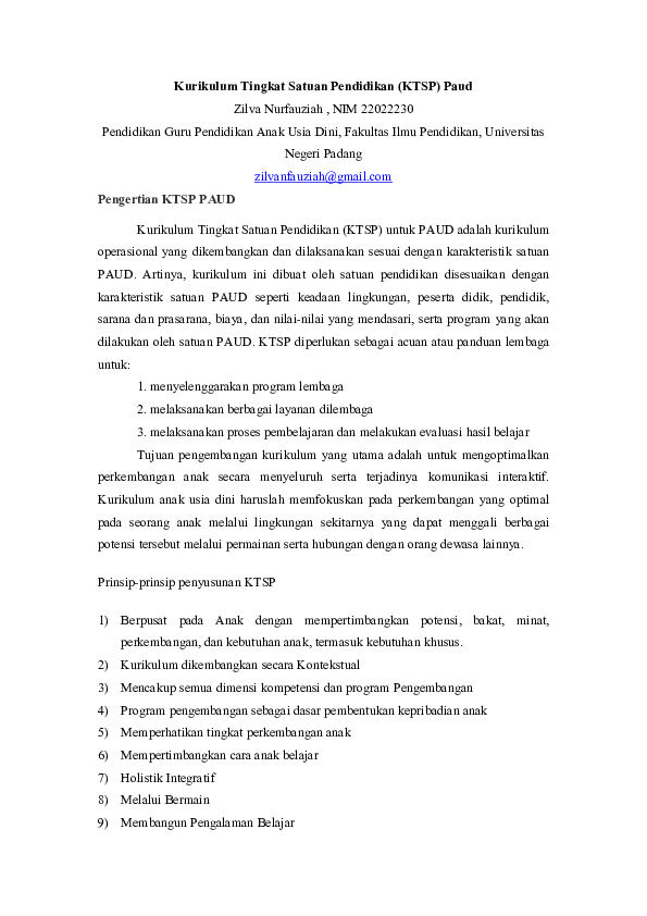 (PDF) Kurikulum Tingkat Satuan Pendidikan (KTSP) Paud