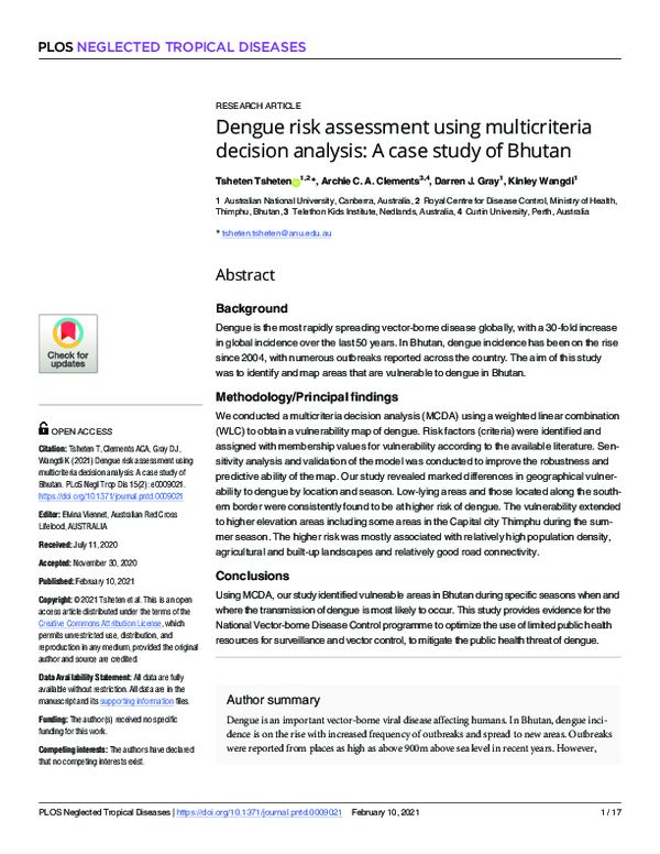 Pdf Dengue Risk Assessment Using Multicriteria Decision Analysis A