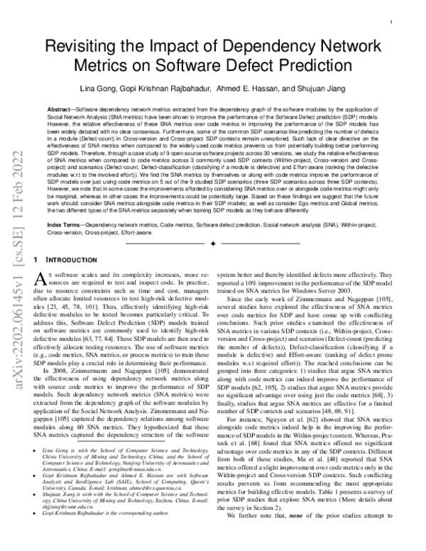 Pdf Revisiting The Impact Of Dependency Network Metrics On Software Defect Prediction