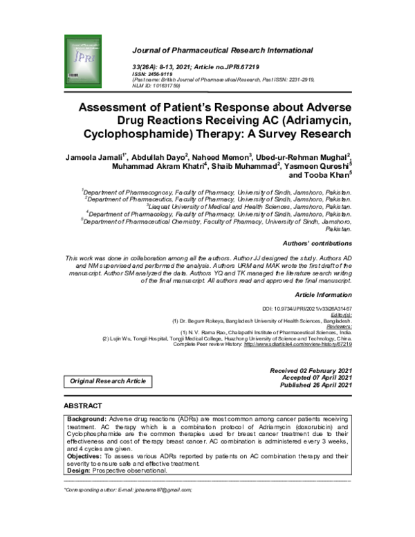 (PDF) Assessment of Patient’s Response about Adverse Drug Reactions ...