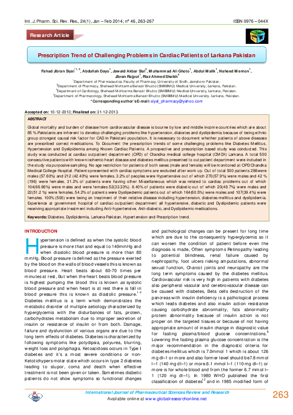 (PDF) Prescription Trend of Challenging Problems in Cardiac Patients of ...