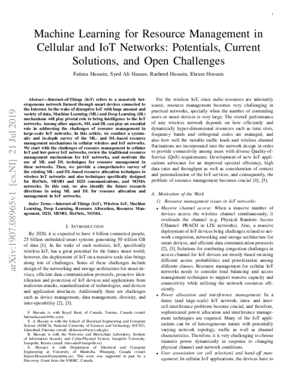 (PDF) Machine Learning for Resource Management in Cellular and IoT ...
