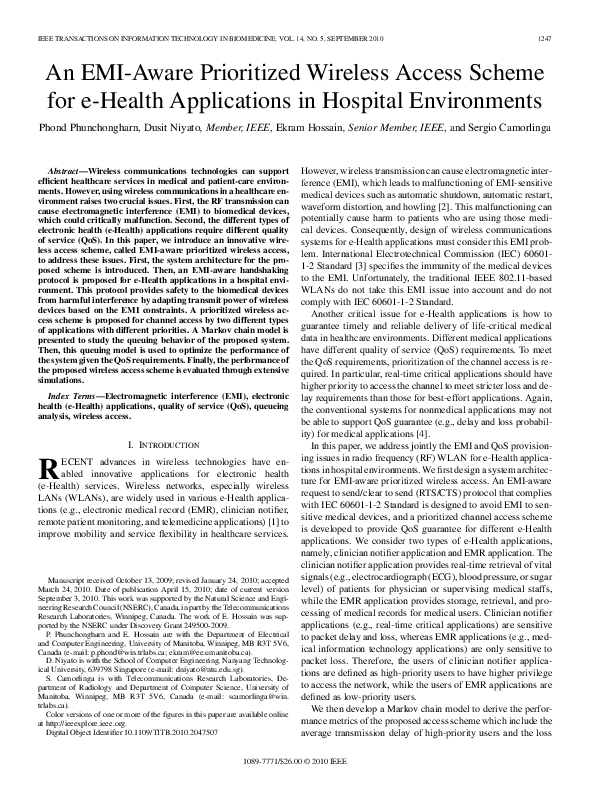 (PDF) An EMI-Aware Prioritized Wireless Access Scheme for e-Health Applications in Hospital ...