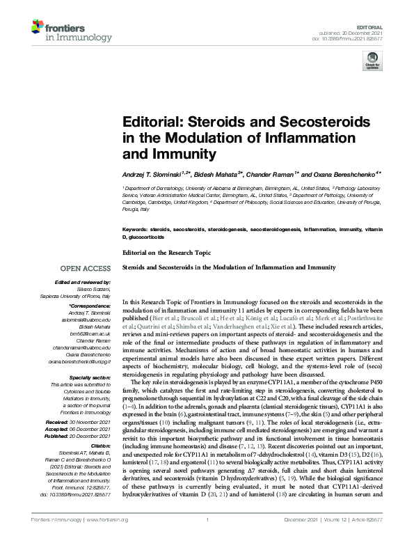 (PDF) Editorial: Steroids and Secosteroids in the Modulation of ...