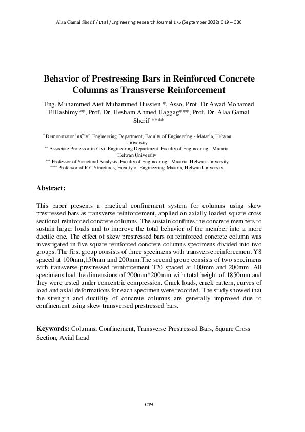 (PDF) Behavior of Prestressing Bars in Reinforced Concrete Columns as ...