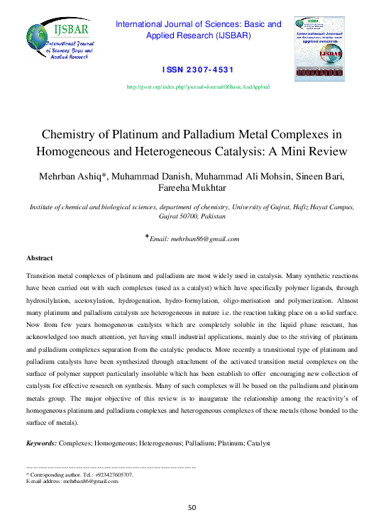 (PDF) Chemistry of Platinum and Palladium Metal Complexes in ...