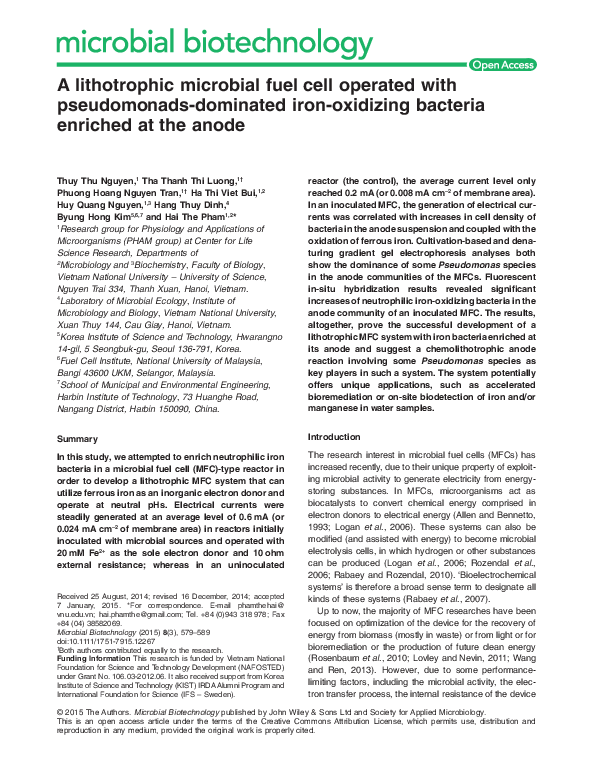 (PDF) A lithotrophic microbial fuel cell operated with pseudomonads ...