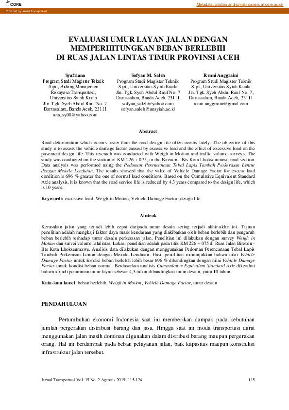 (PDF) Evaluasi Umur Layan Jalan Dengan Memperhitungkan Beban Berlebih ...