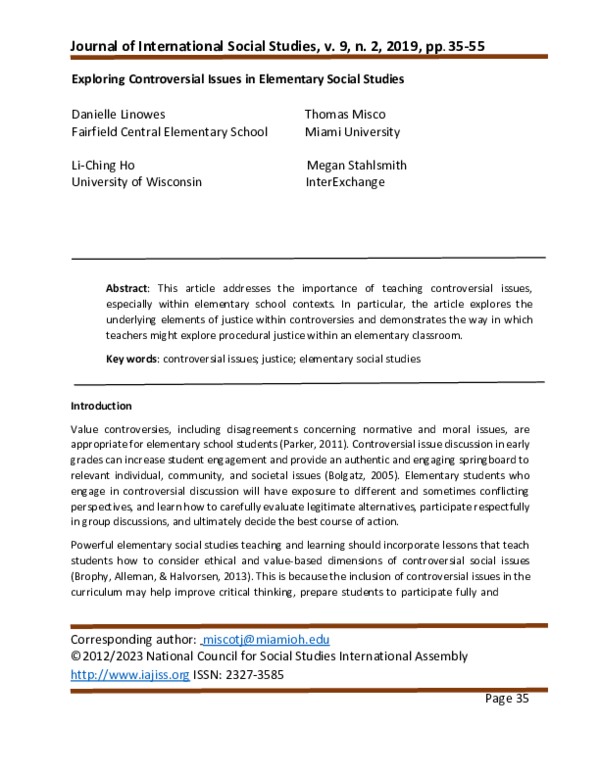 (PDF) Exploring Controversial Issues in Elementary Social Studies