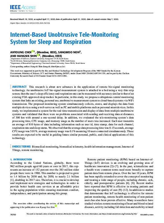 (PDF) Internet-Based Unobtrusive Tele-Monitoring System for Sleep and Respiration