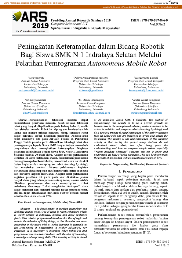 (PDF) Peningkatan Keterampilan dalam Bidang Robotik Bagi Siswa SMK N 1 ...
