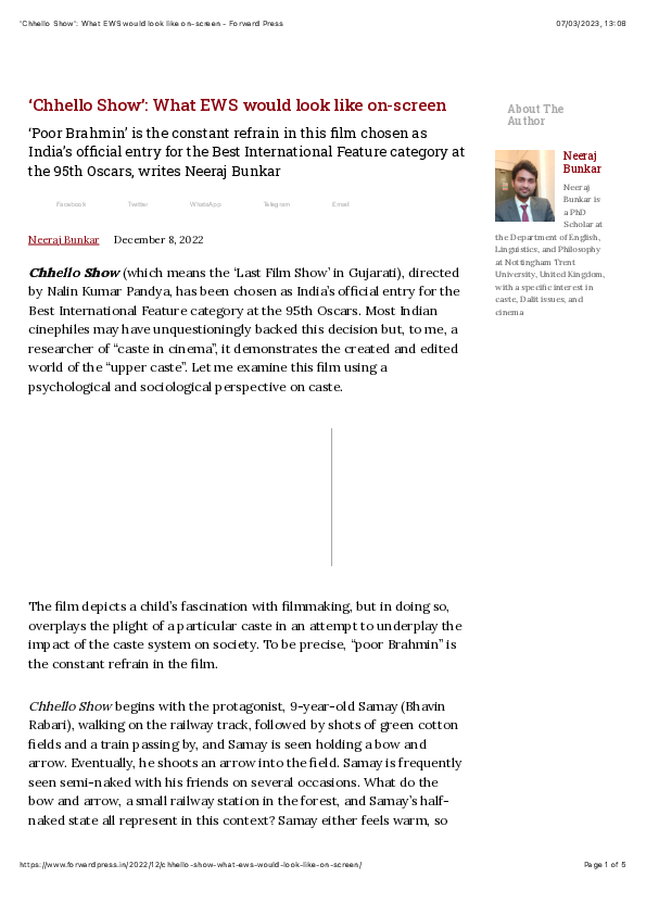 (PDF) ‘Chhello Show’: What EWS would look like on-screen