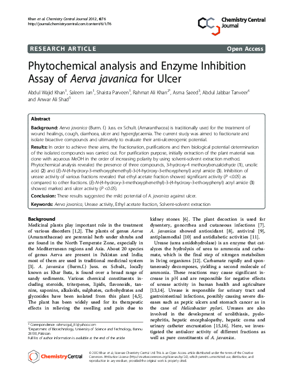 (PDF) Phytochemical analysis and Enzyme Inhibition Assay of Aerva ...