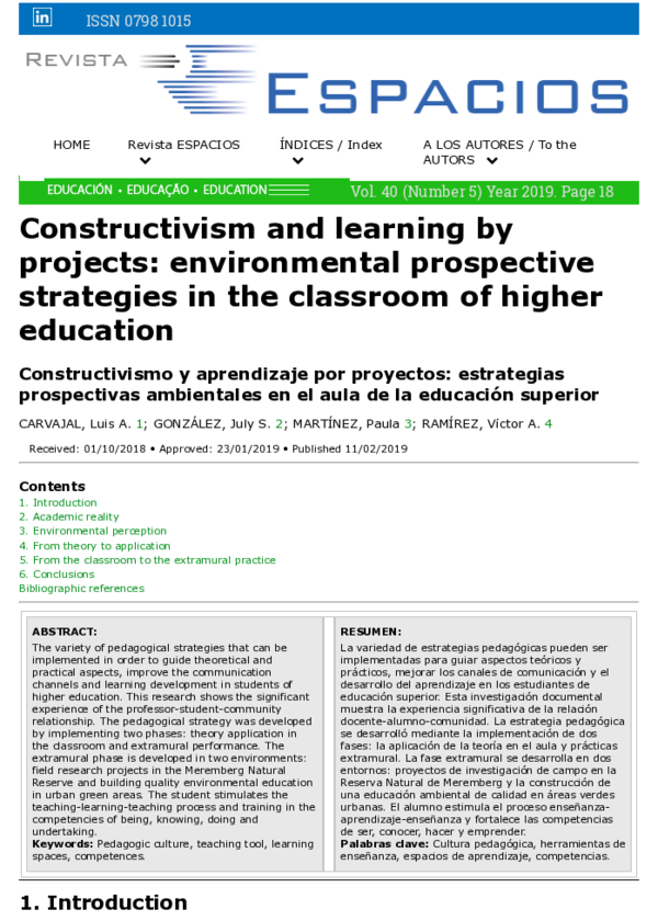 (PDF) Constructivism and learning by projects: environmental ...