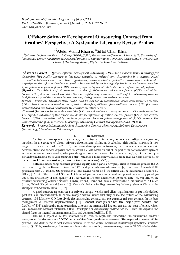 (PDF) Offshore Software Development Outsourcing Contract from Vendors’ Perspective: A Systematic ...