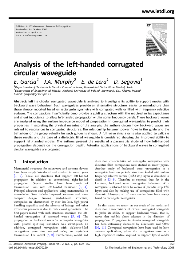 (PDF) Analysis of the left-handed corrugated circular waveguide