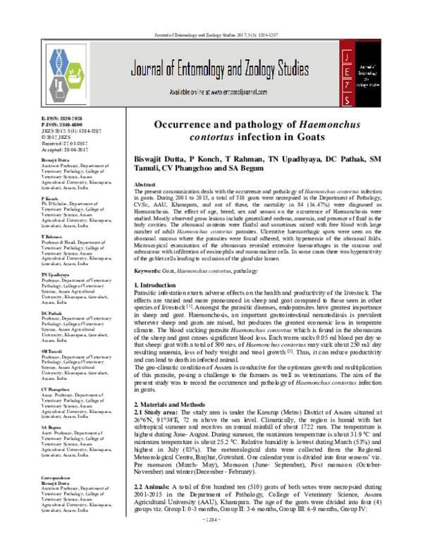 (PDF) Occurrence and pathology of Haemonchus contortus infection in Goats