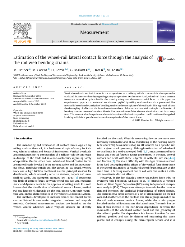 (PDF) Estimation of the wheel-rail lateral contact force through the ...