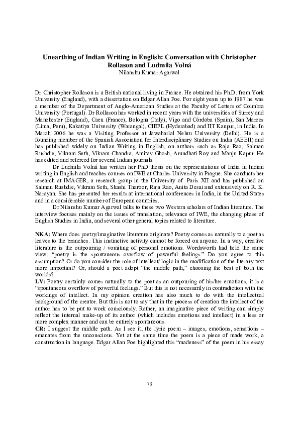 (PDF) Unearthing of Indian Writing in English: A Conversation.