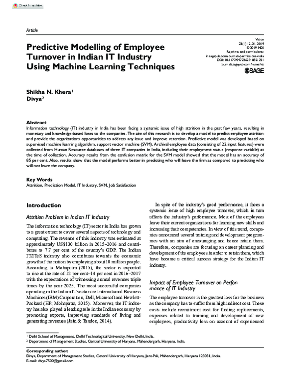 (PDF) Predictive Modelling of Employee Turnover in Indian IT Industry Using Machine Learning ...