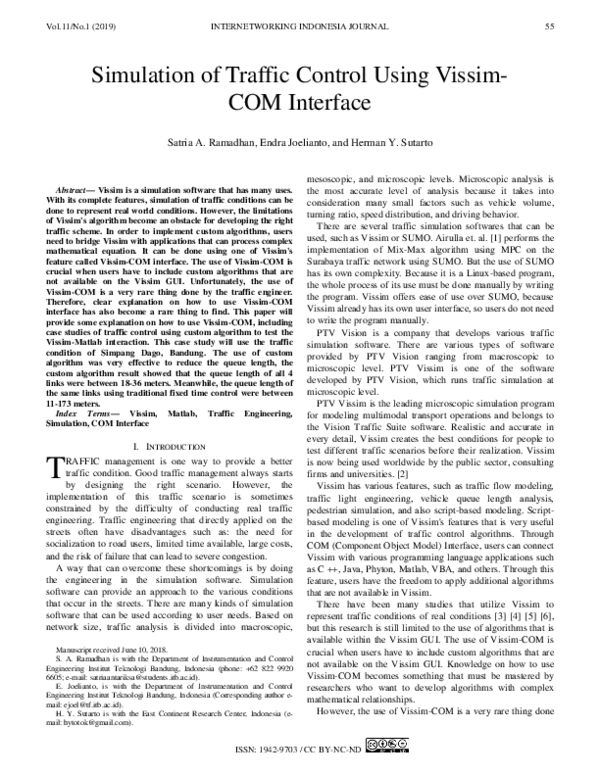 (PDF) Simulation of Traffic Control Using Vissim-COM Interface