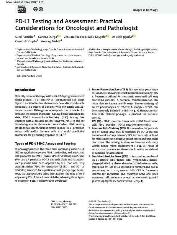 Pdf Pd L1 Testing And Assessment Practical Considerations For Oncologist And Pathologist