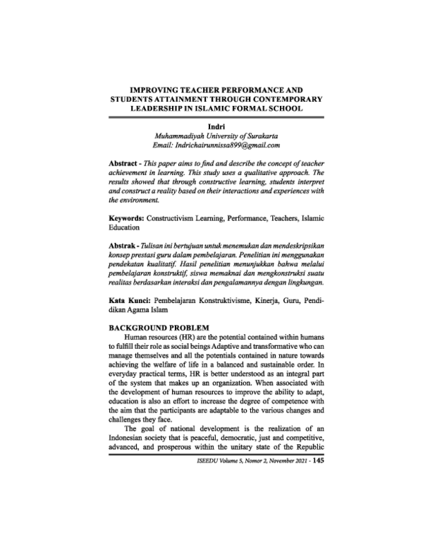 (PDF) Improving Teacher Performance and Students Attainment Through ...