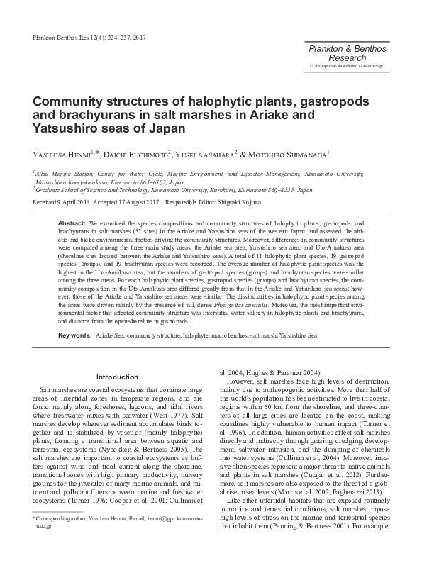 (PDF) Community structures of halophytic plants, gastropods and ...