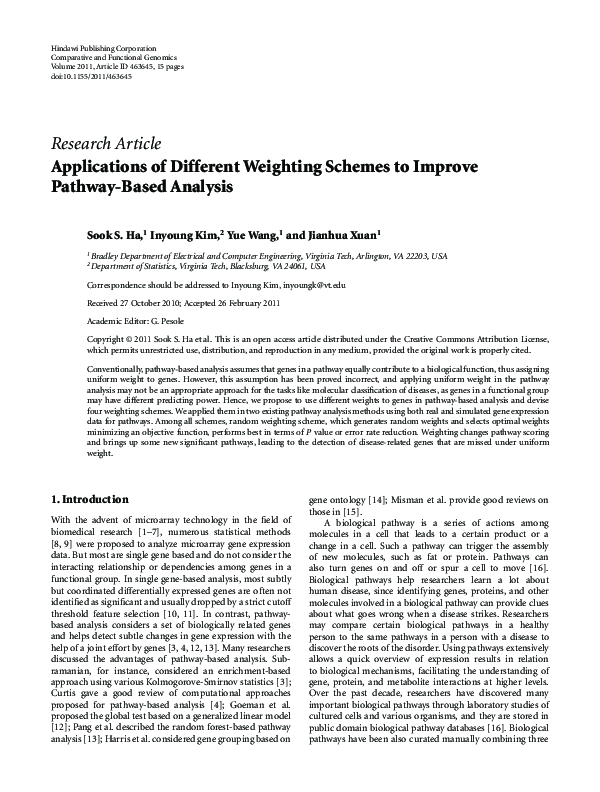 (PDF) Applications of different weighting schemes to improve pathway-based analysis