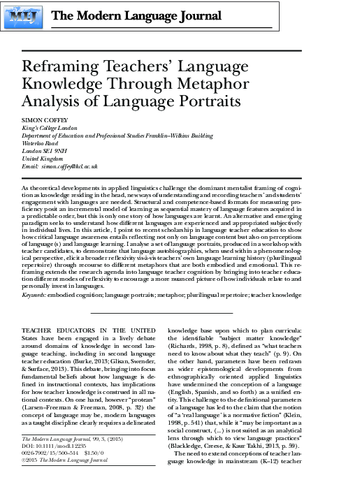 (PDF) Reframing Teachers’ Language Knowledge Through Metaphor Analysis ...
