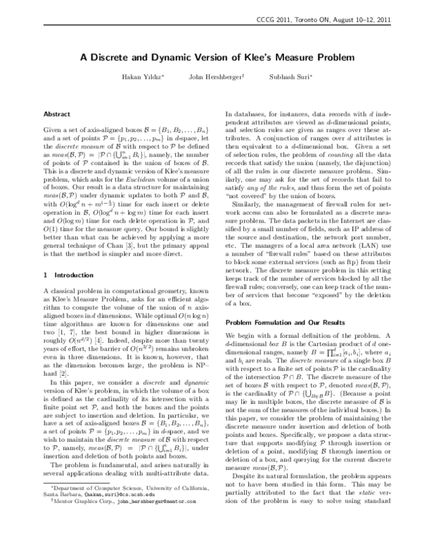 (PDF) A Discrete and Dynamic Version of Klee’s Measure Problem