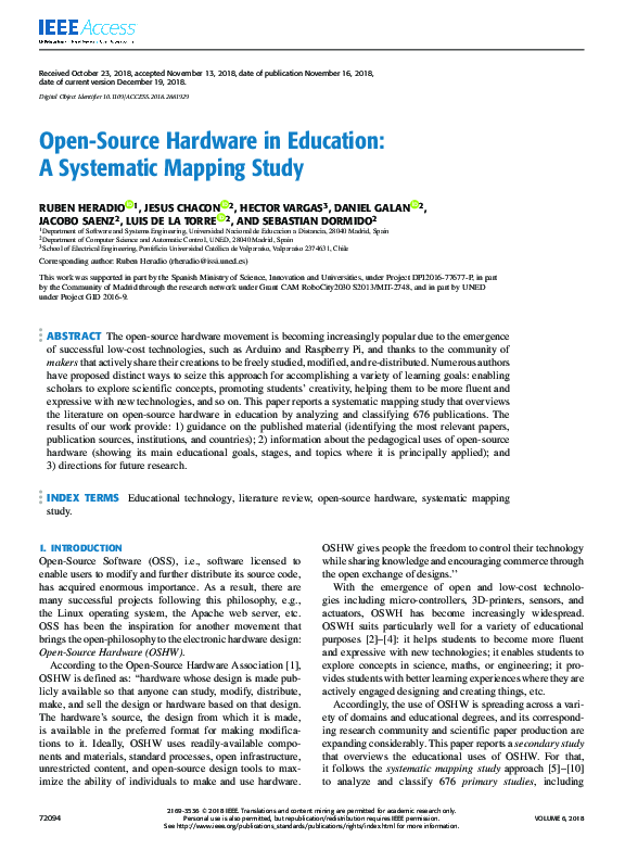 (PDF) Open-Source Hardware in Education: A Systematic Mapping Study