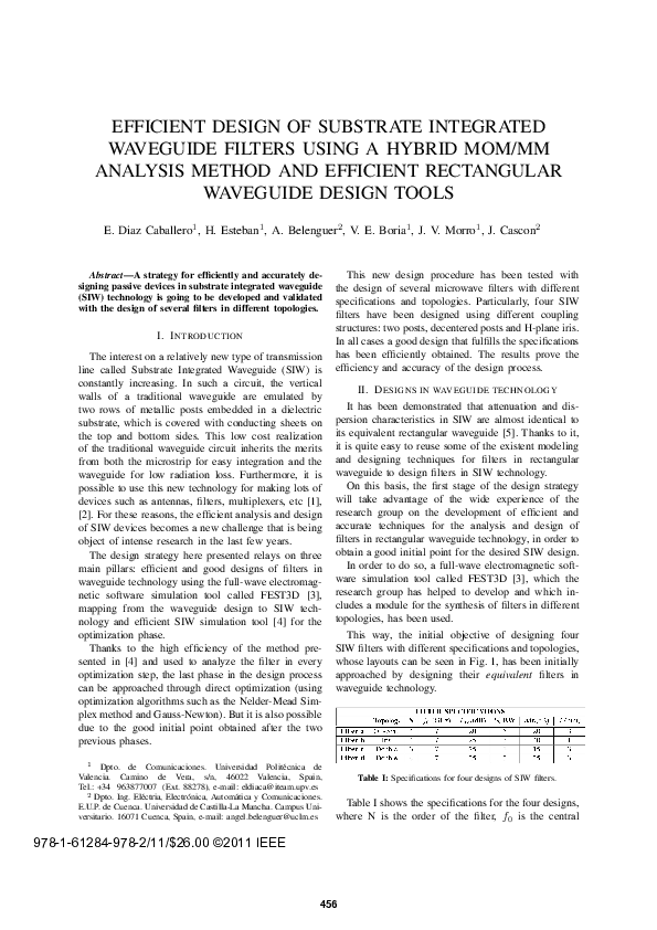 (PDF) Efficient design of substrate integrated waveguide filters using a hybrid mom/mm analysis ...
