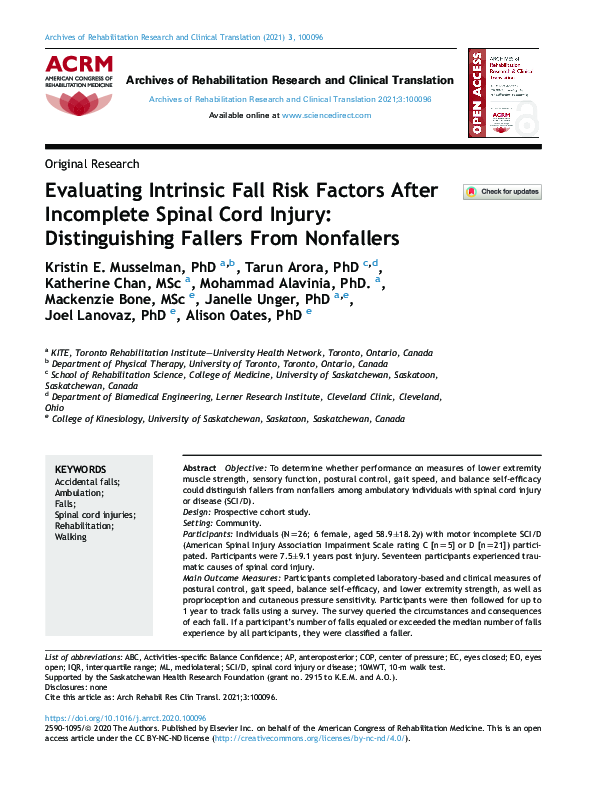 (PDF) Evaluating Intrinsic Fall Risk Factors After Incomplete Spinal ...