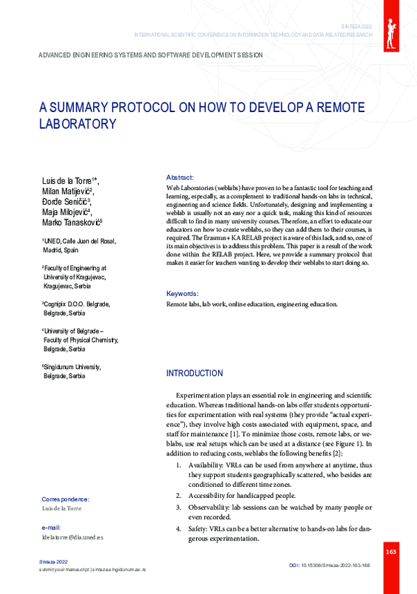 (PDF) A Summary Protocol on How to Develop a Remote Laboratory
