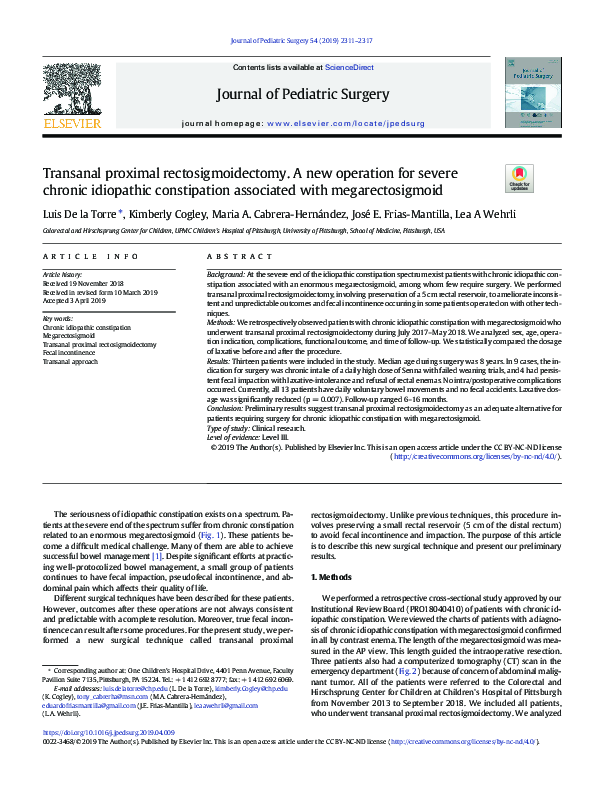 (PDF) Transanal proximal rectosigmoidectomy. A new operation for severe ...