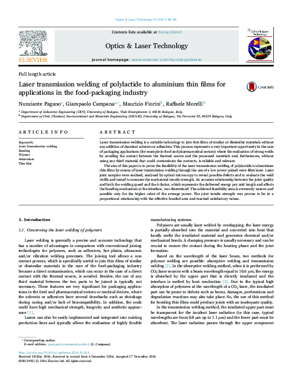 (PDF) Laser transmission welding of polylactide to aluminium thin films ...