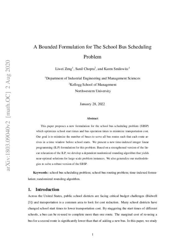 (PDF) A Bounded Formulation for The School Bus Scheduling Problem