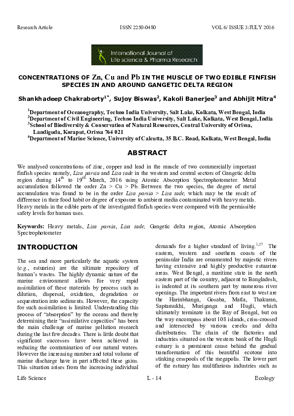 (PDF) Status of Liza spp. with respect to heavy metal accumulation.pdf