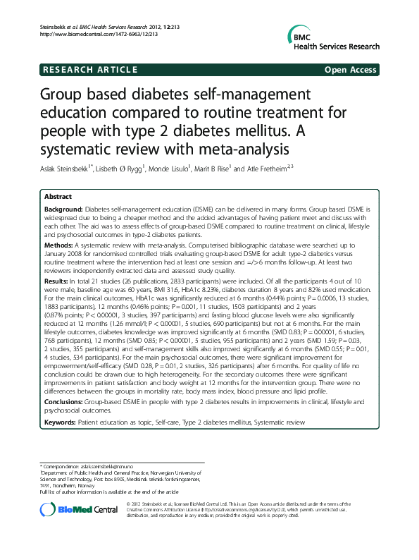 (PDF) Group based diabetes self-management education compared to ...